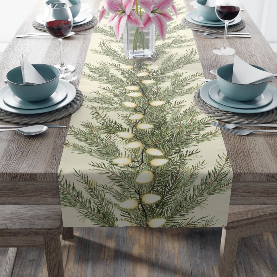 Evergreen Garland Table Runner | Pine Branch Holiday Table Decor ...