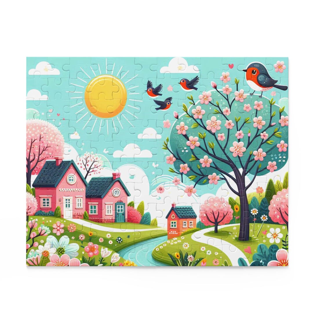 Whimsical Spring Puzzle, 120 & 500-piece Jigsaw, Bright Landscape ...
