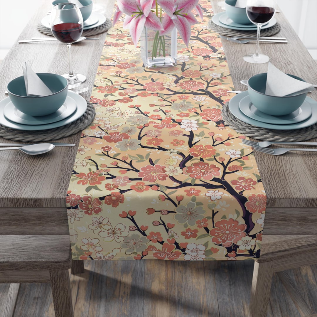Asian-inspired Table Runner, Oriental Floral Cotton Table Runner - Etsy