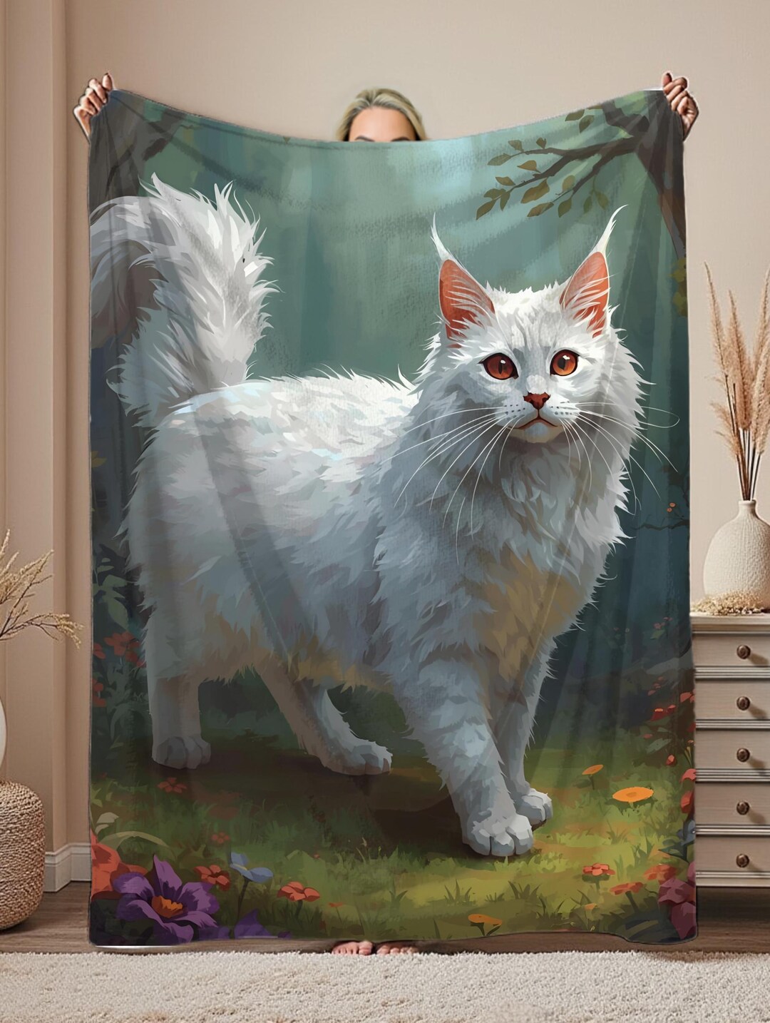 White Maine Coon Longhair Cat Blanket | Velveteen Microfiber Blanket - Etsy