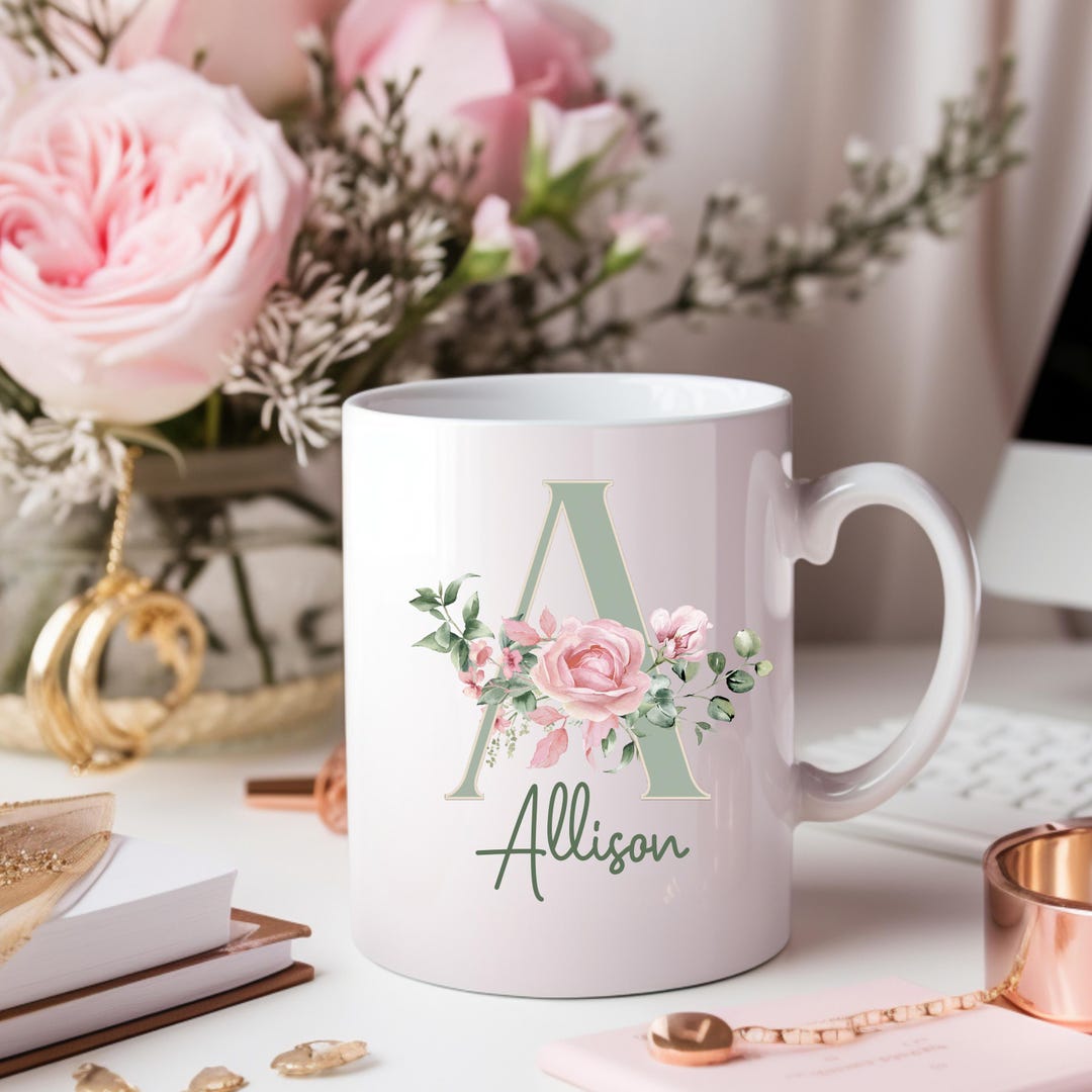 Pink Floral Bouquet Mug | Ceramic Coffee Teacup, Personalized Coffee ...