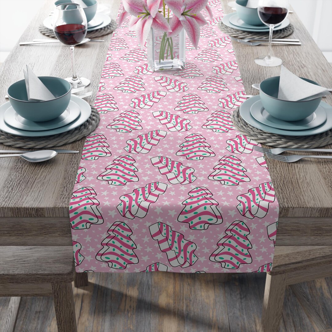 Pink Christmas Cakes Pattern Table Runner | Pastel Dessert Repeat Print ...