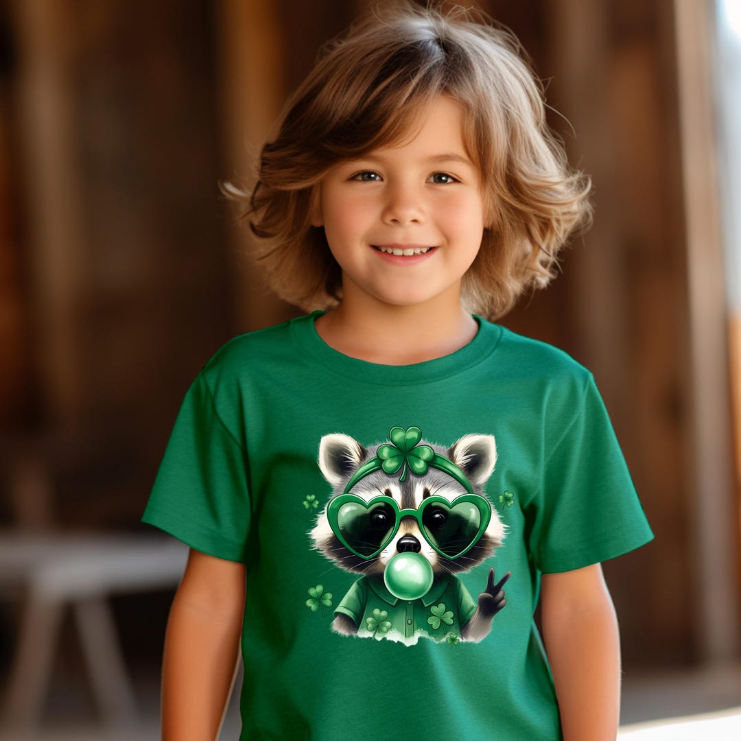 Raccoon With Shamrocks Blowing Bubble, St. Patrick's Day Green Heart ...