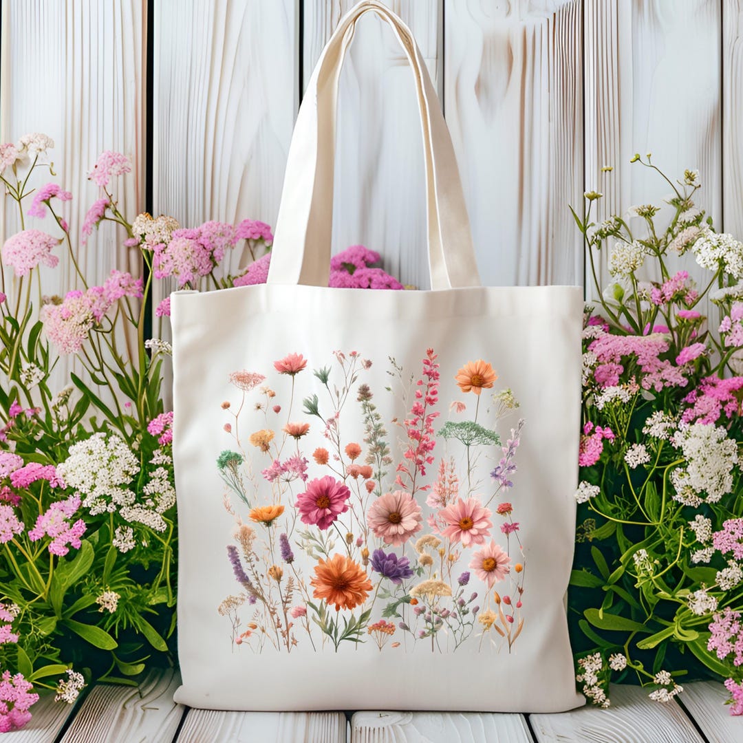 Wildflower Bouquet Tote Bag | Floral Meadow Illustration - Etsy