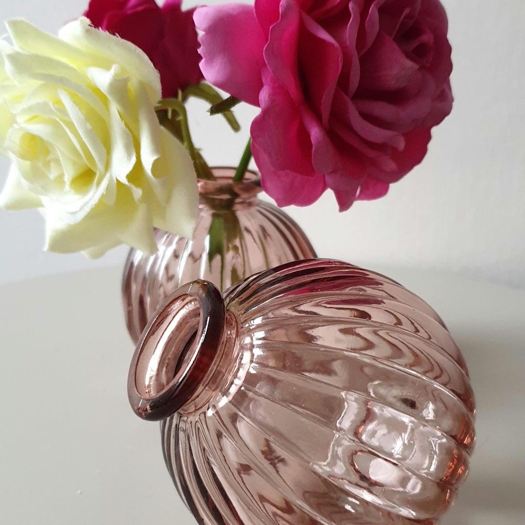 Pink Glass Vases Set: 3 Flower Arrangement Pink Glass Vases for Table ...