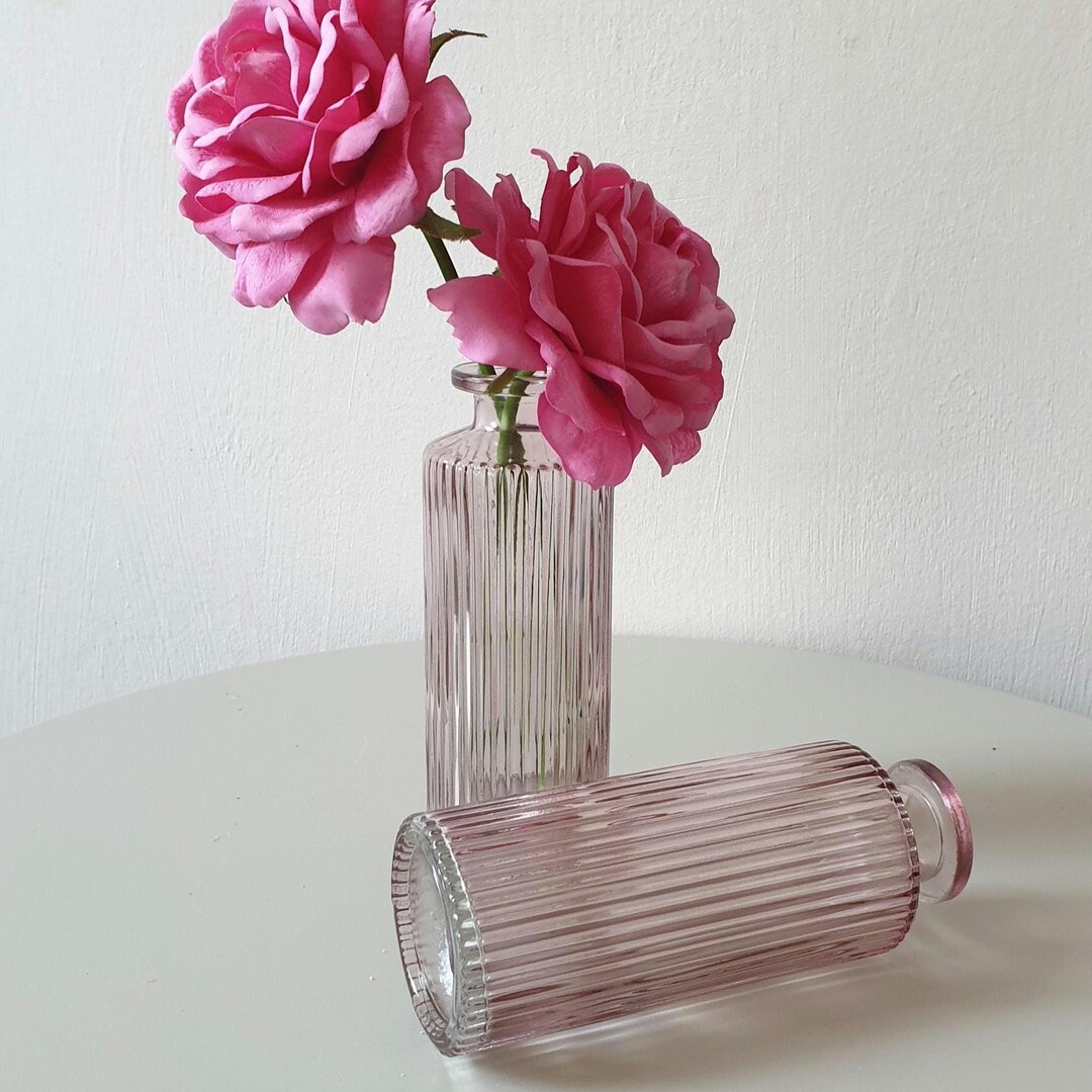 Pink Glass Vases Set: Vintage Pink Glass Vases for Flower Arrangements ...