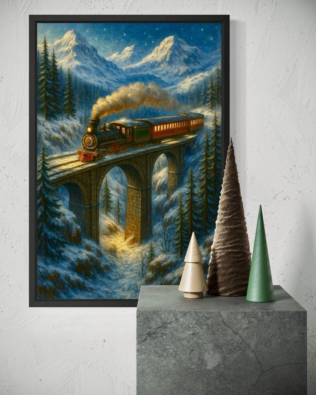 Framed Vintage Christmas Train Poster | Polar Express Style Winter ...