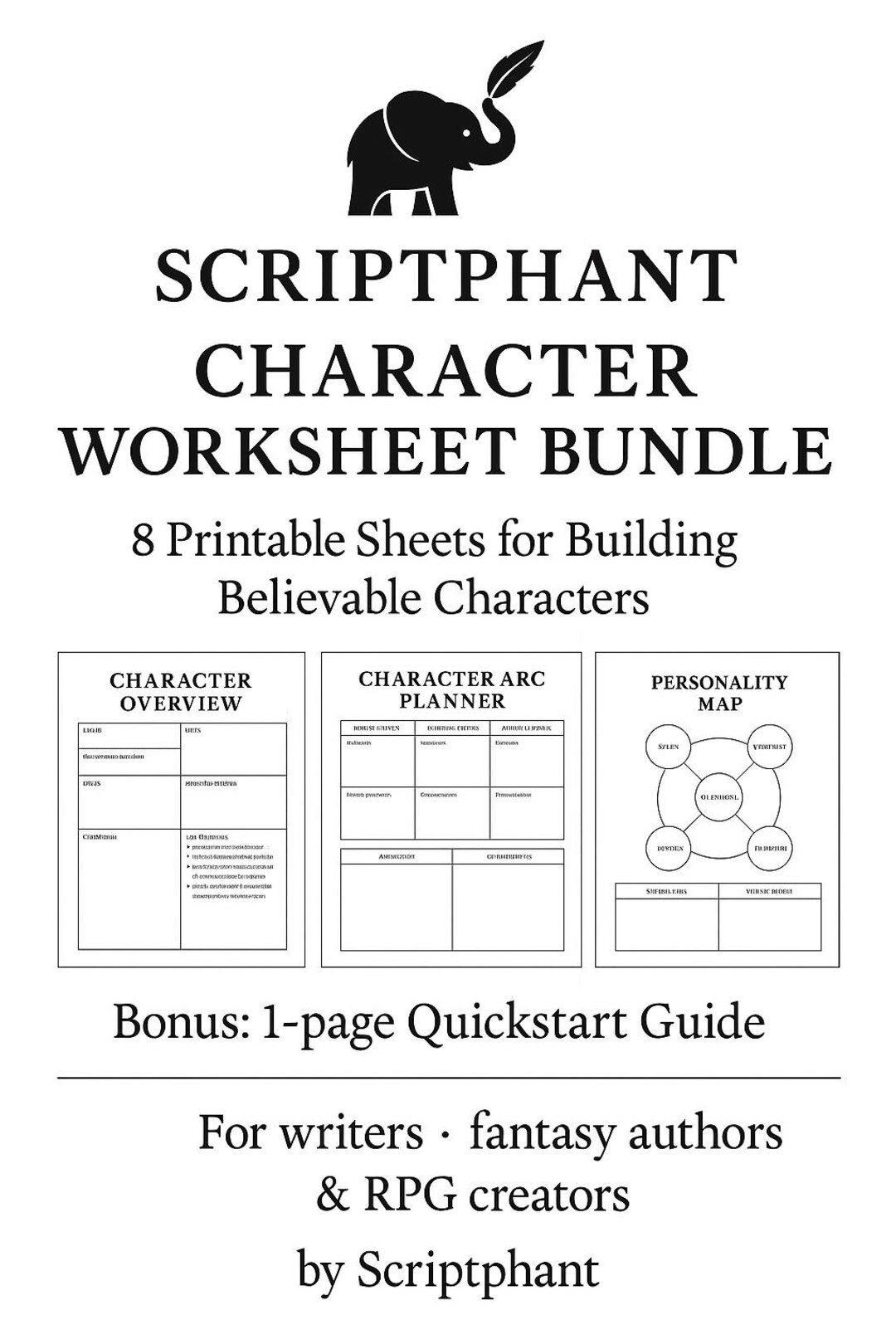 Character Worksheet Bundle ~ 8 Printable Writing Sheets + Quick-start ...
