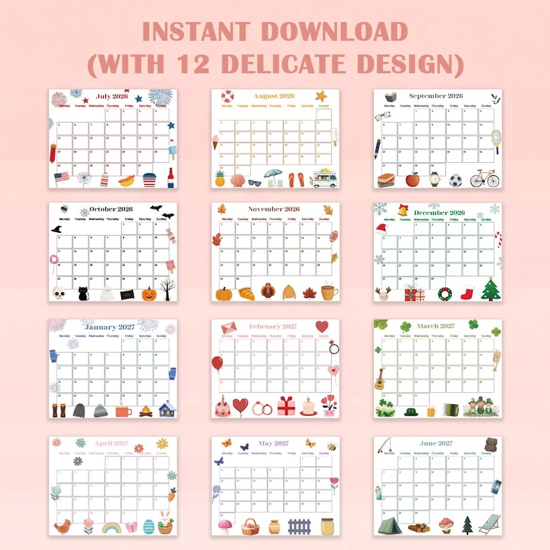 2026-2027 Cute Calendar Printable, Teacher Planning Editable Calendar ...