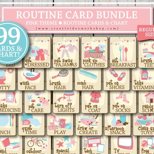 Bedtime Routine Cards for Children 18 Printable Pink Cards - Etsy
