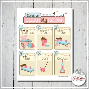 Clean My Room Chart for Children, Pink, Printable - Etsy