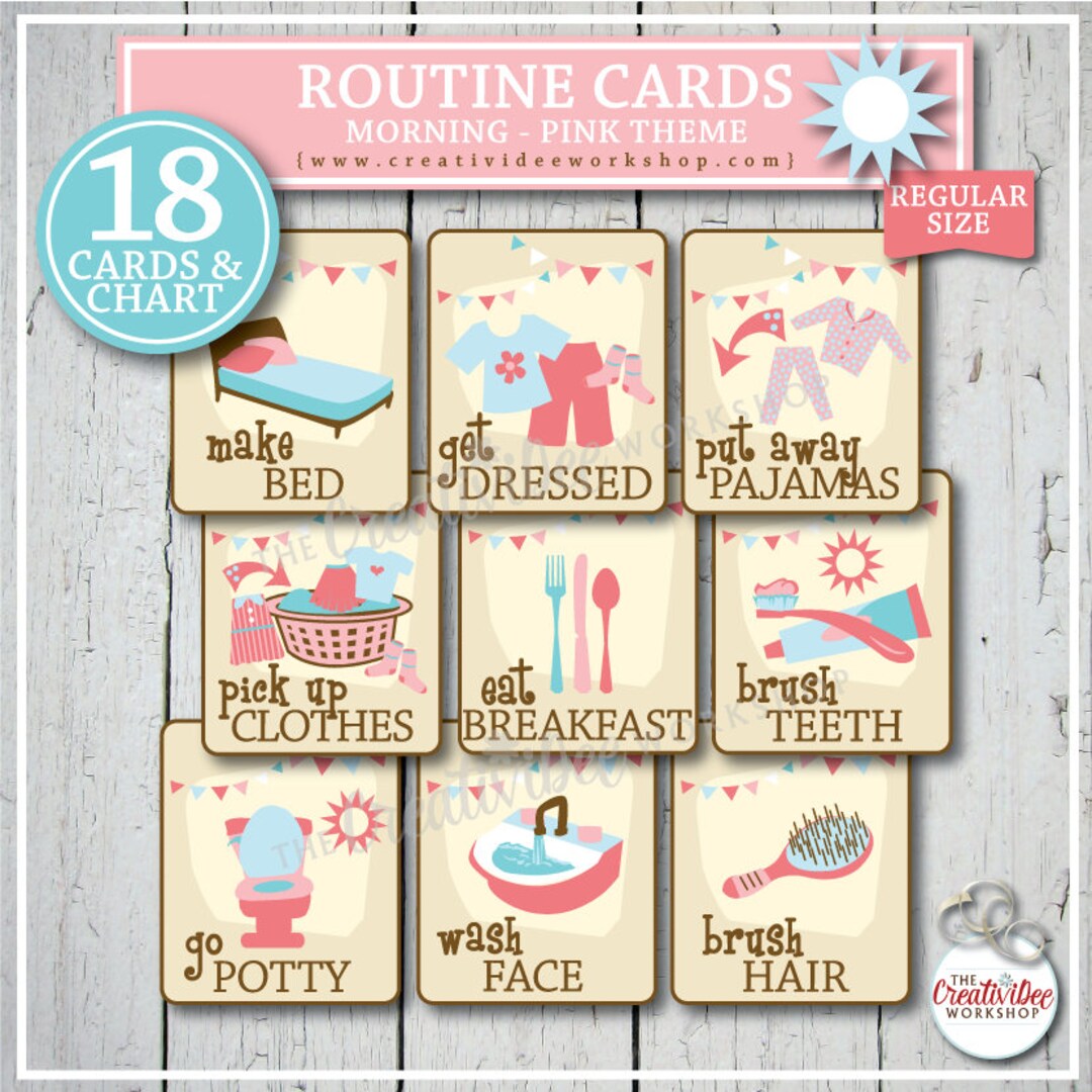 Morning Routine Cards 18 Printable Pink Cards - Etsy