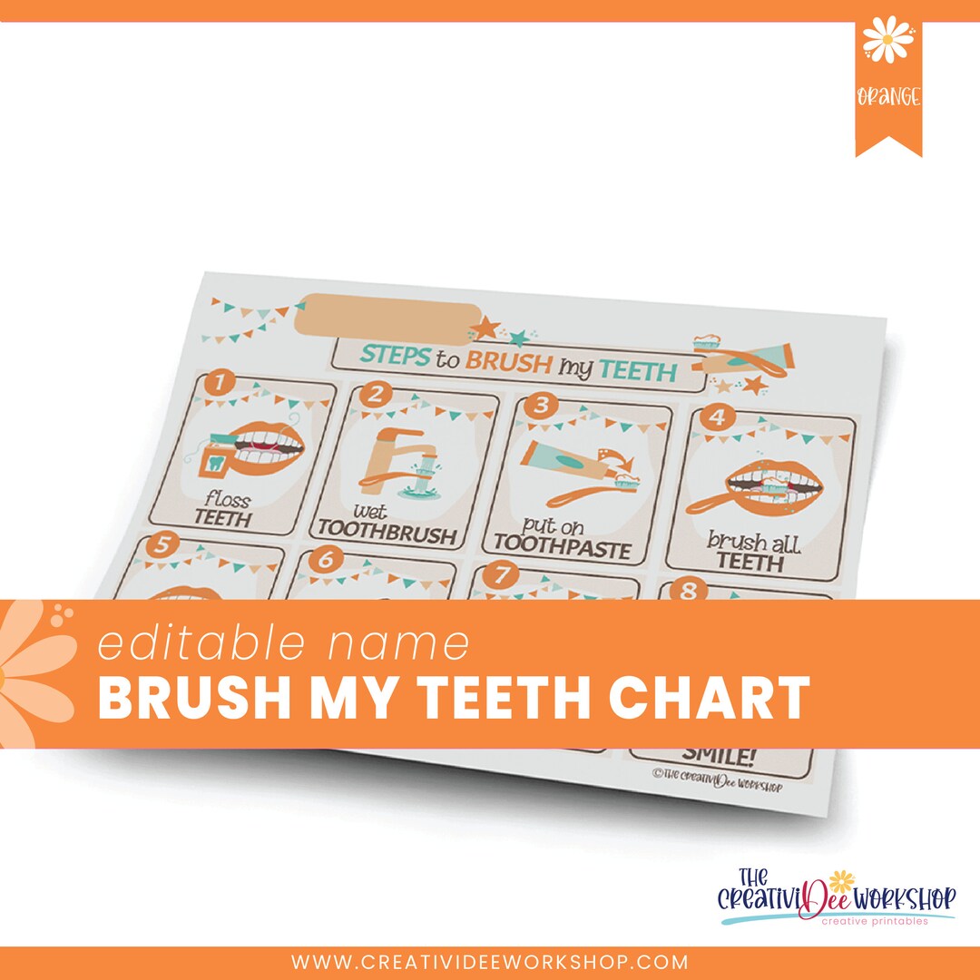 Children's Teeth Brushing Routine Chart, Editable Name, Instant ...