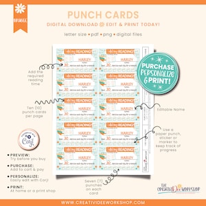 Printable Reading Punch Card for Kids, Editable Name and Time, Orange ...