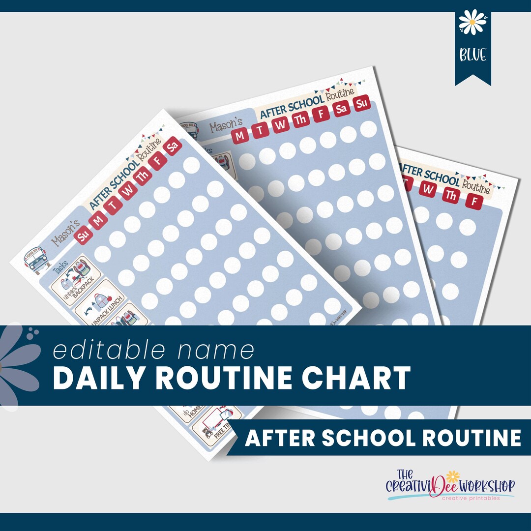 Printable After School Routine Chart for Kids - Daily Schedule for ...