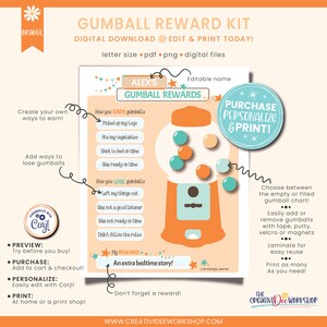Printable Children's Gumball Reward Chart, Editable, Personalizable ...