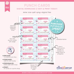 Printable Reading Punch Card, Pink, Editable Name and Time (digital ...