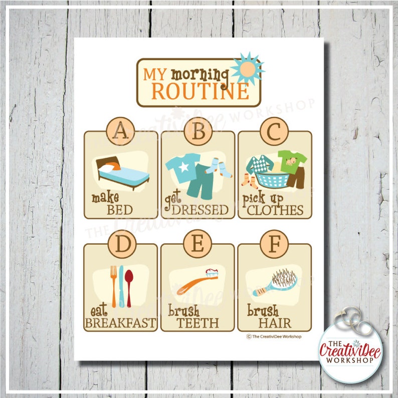 Printable Morning Routine Chart for Kids Orange | Etsy UK