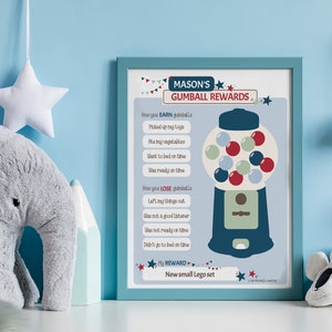 Gumball Reward Chart for Children, Blue Editable Goal Tracker for Kids ...