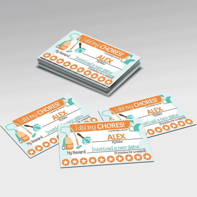 Printable Chore Punch Cards, Orange Theme, Editable Reward Tracker ...