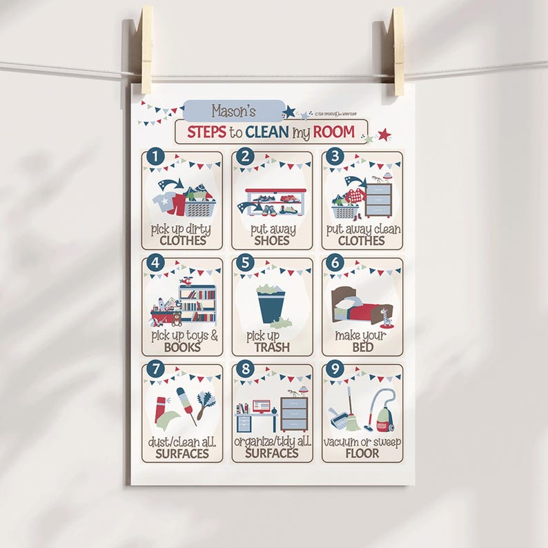 Printable Clean My Room Chart With Editable Name, Kid's Personalized ...