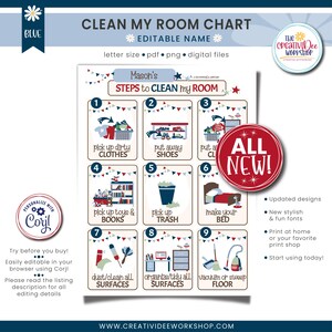 Printable Clean My Room Chart With Editable Name, Kid's Personalized ...