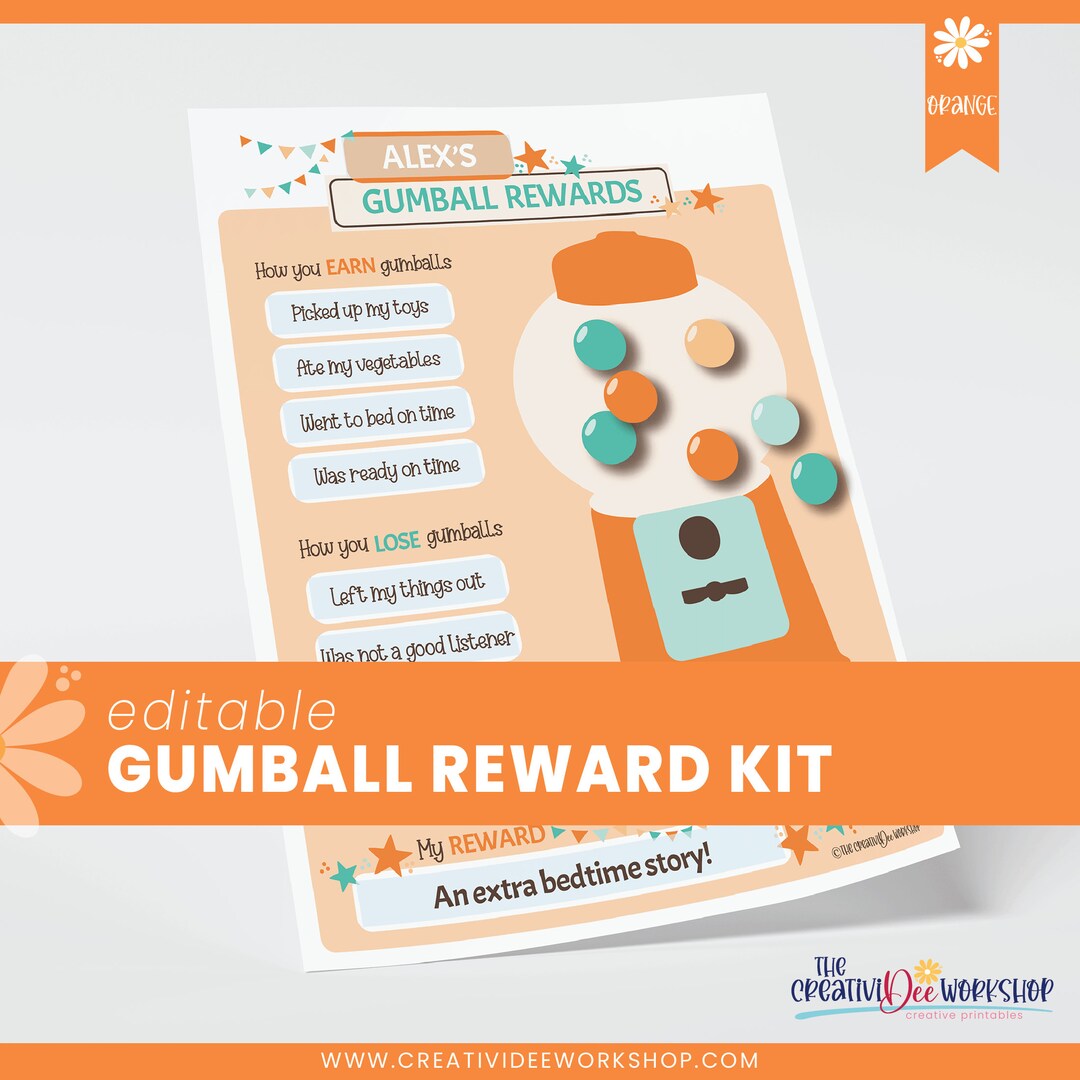 Printable Children's Gumball Reward Chart, Editable, Personalizable ...