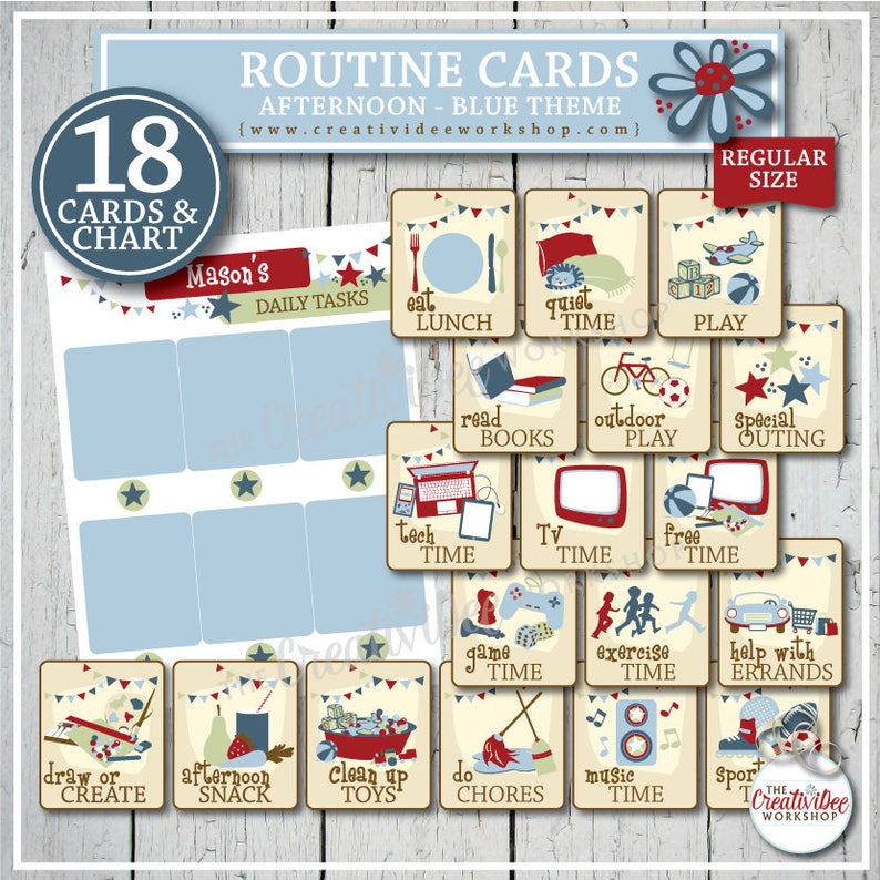 Afternoon Routine Cards 18 Printable Blue Cards - Etsy