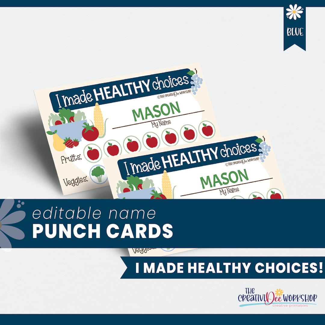 Healthy Choices Printable Punch Card, Editable Name, Fruit and Veggie ...