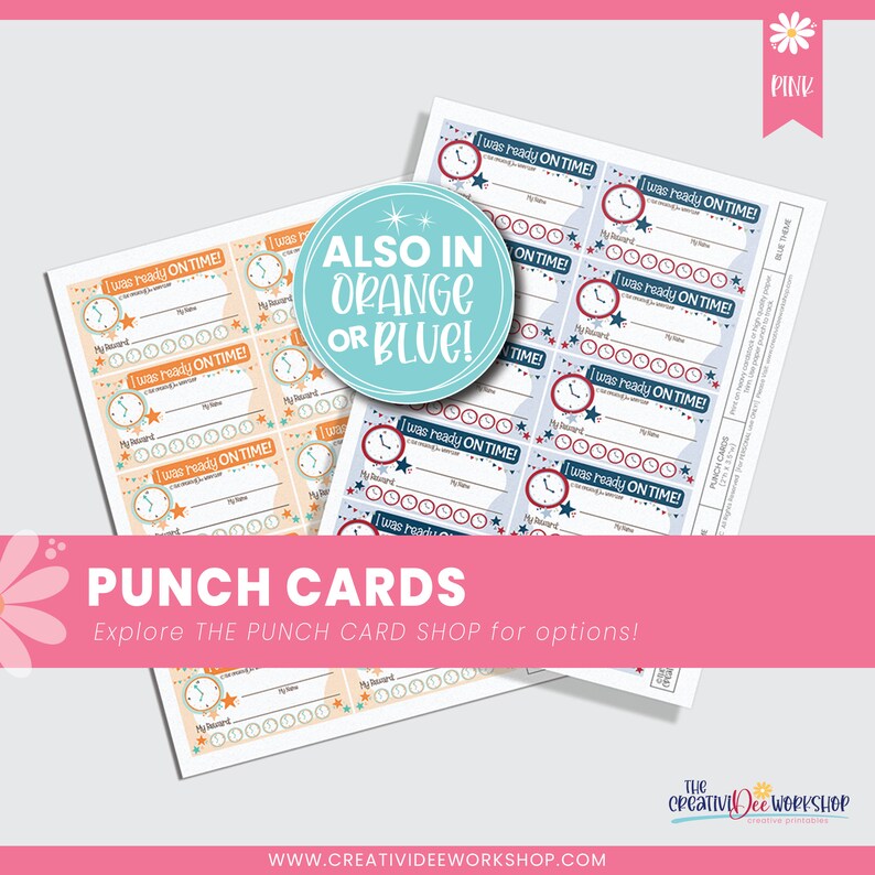 Printable Pink Ready on Time Punch Card for Kids, Editable Name ...