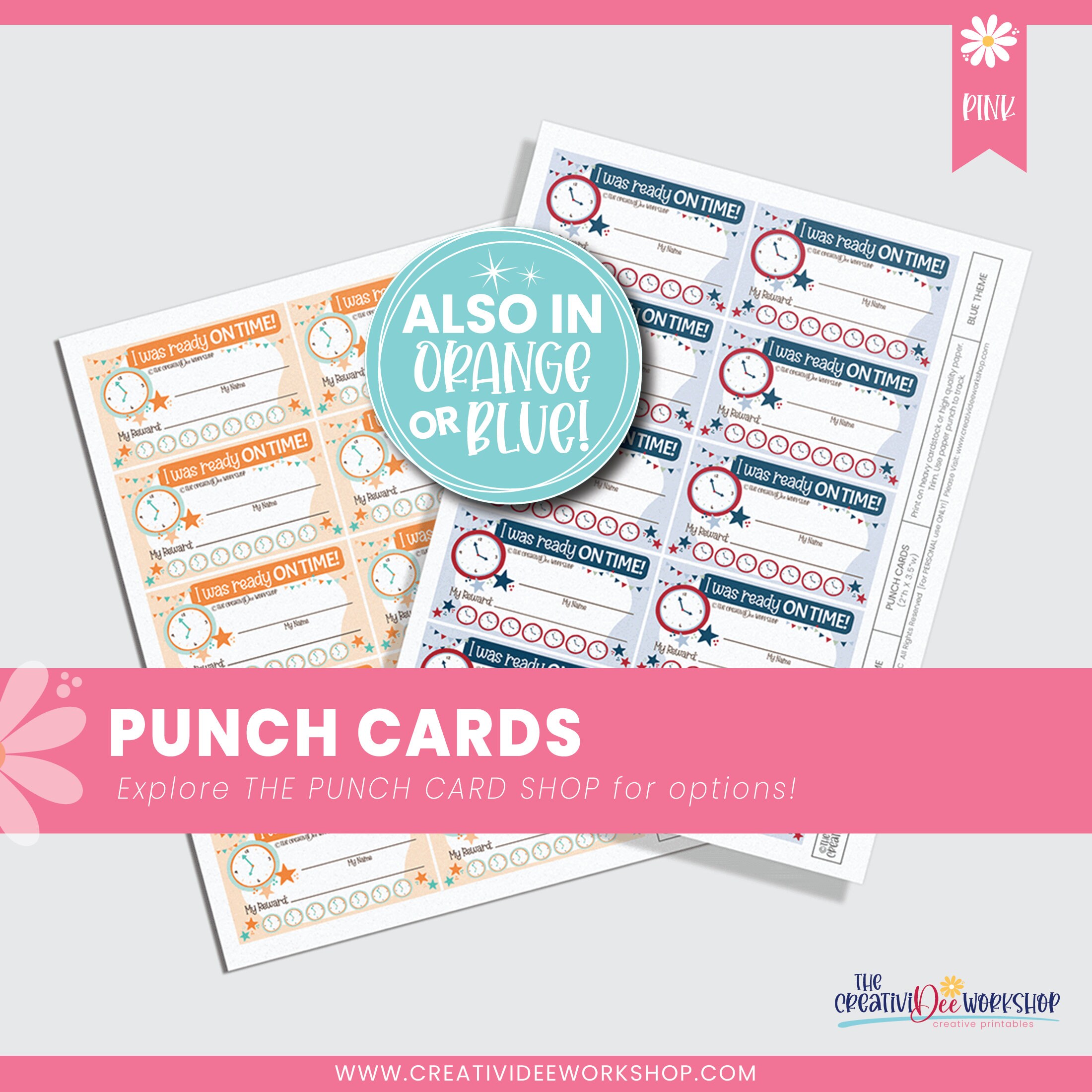 Printable Pink Ready on Time Punch Card for Kids, Editable Name ...