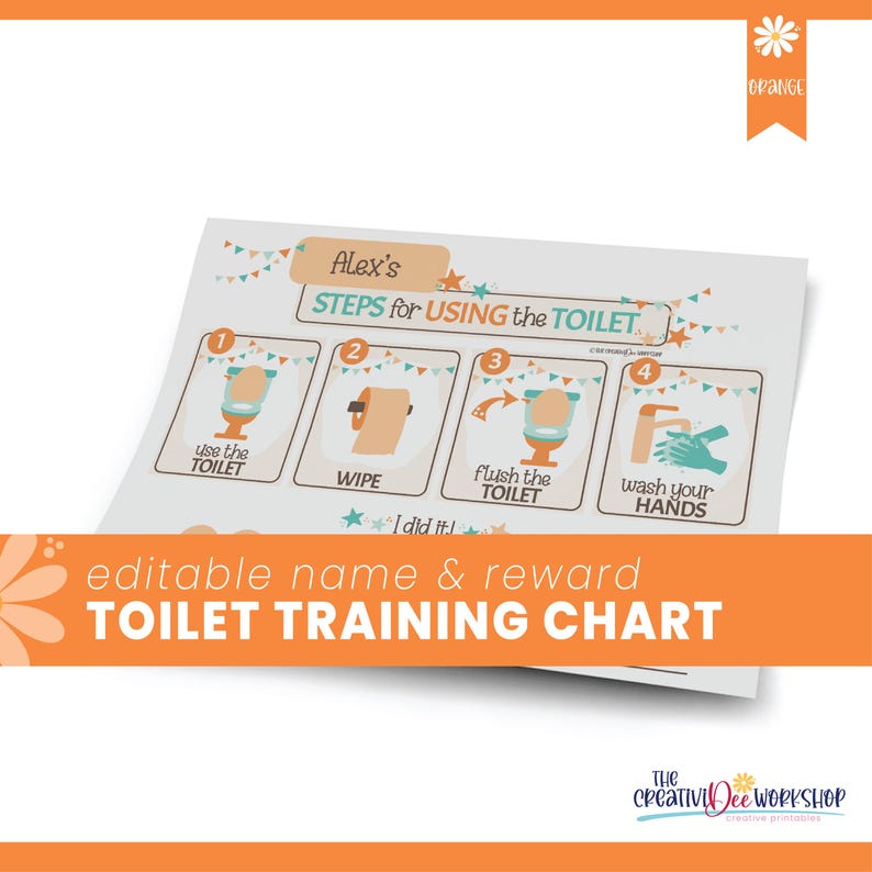 TOILET Training Chart for Kids, Printable Orange Toddler Routine Chart ...