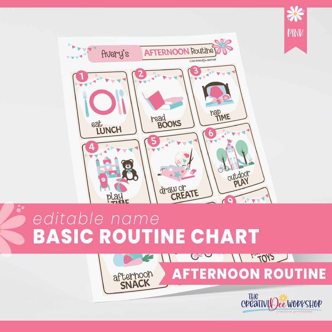 Afternoon Routine Chart for Kids, Printable Pink Daily Tasks Chart ...
