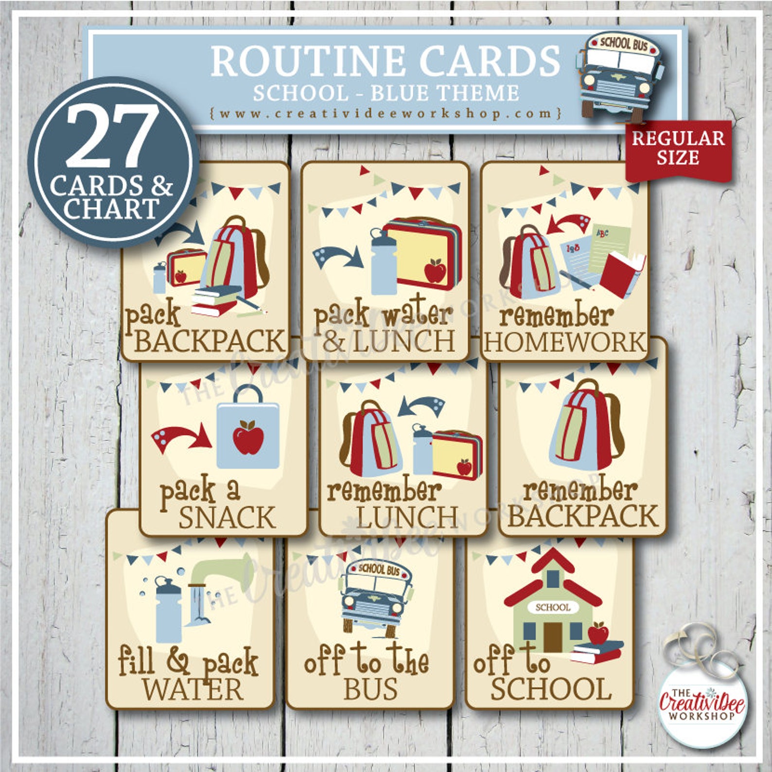 SCHOOL Routine Cards for Children 27 Regular Size Blue - Etsy UK