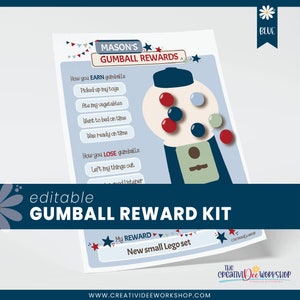 Gumball Reward Chart for Children, Blue Editable Goal Tracker for Kids ...