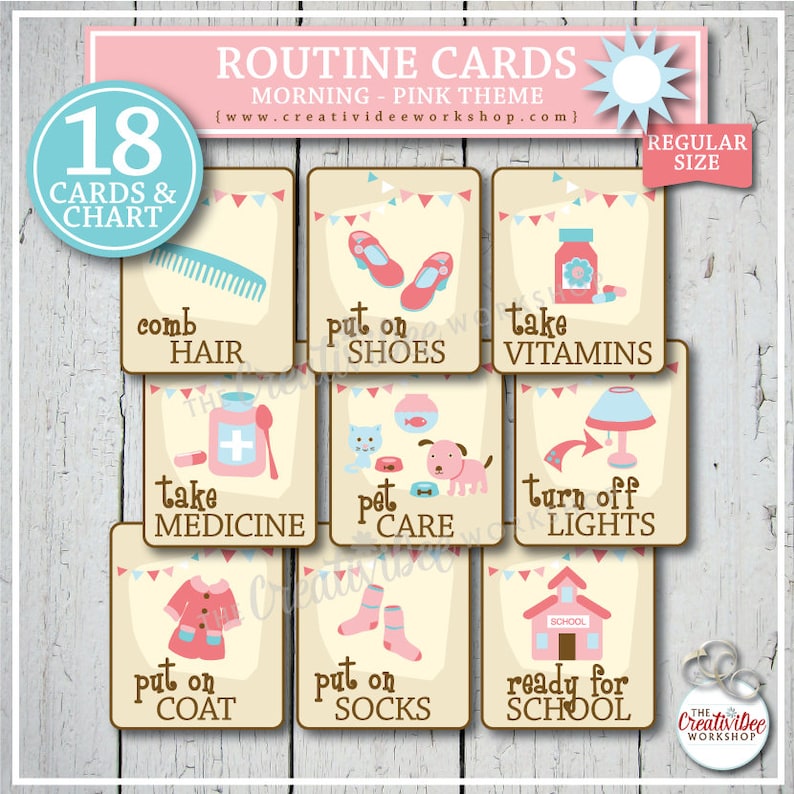 Morning Routine Cards 18 Printable Pink Cards - Etsy