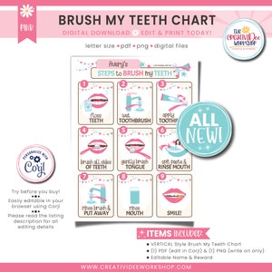 Printable Brush My Teeth Chart, Children's Daily Routine, Editable Name ...