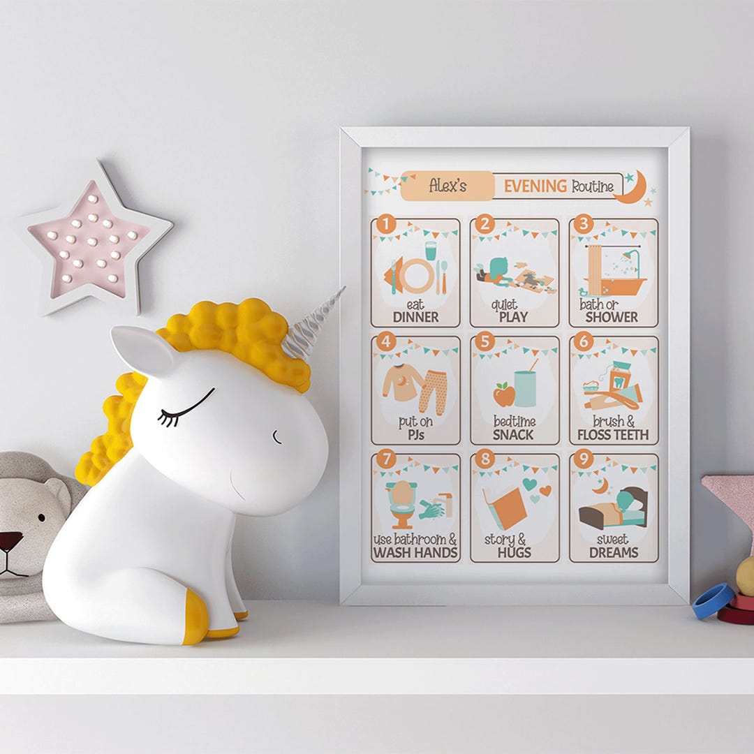 Evening Routine Chart for Children, Orange Daily Bedtime Tasks, Kid's ...