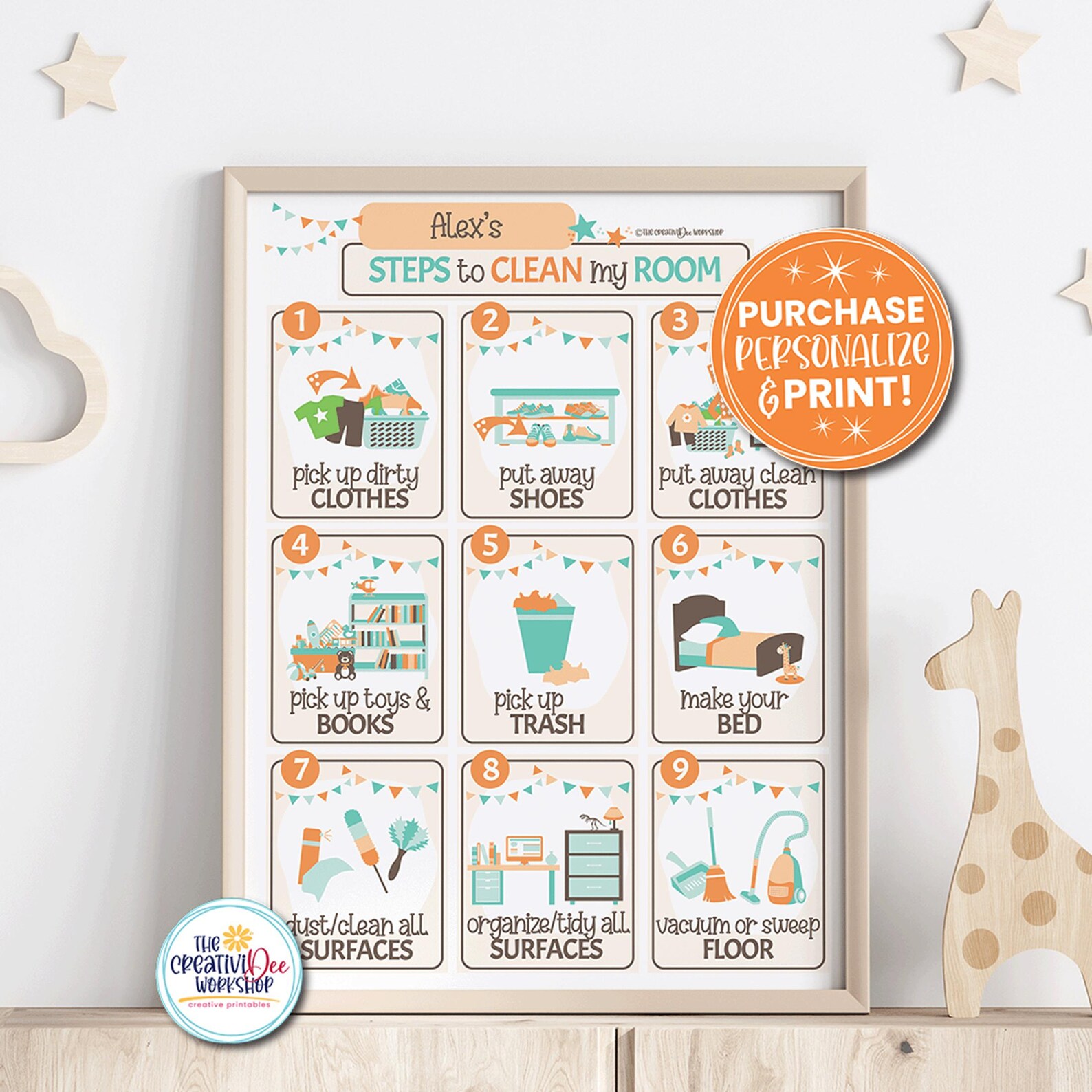 Printable Clean My Room Chart With Editable Name, Children's ...