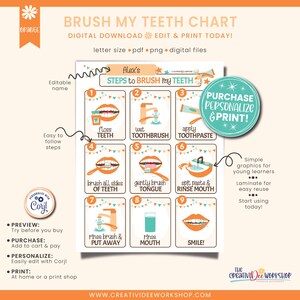 Printable Brush My Teeth Chart, Children's Routine, Editable Name ...