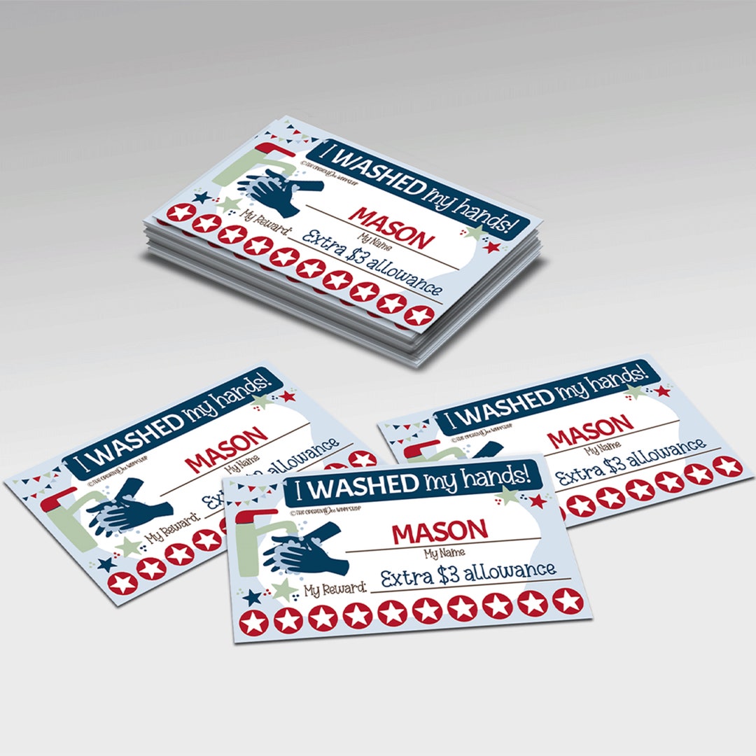 Wash My Hands Punch Cards, Editable Name and Reward, Children ...