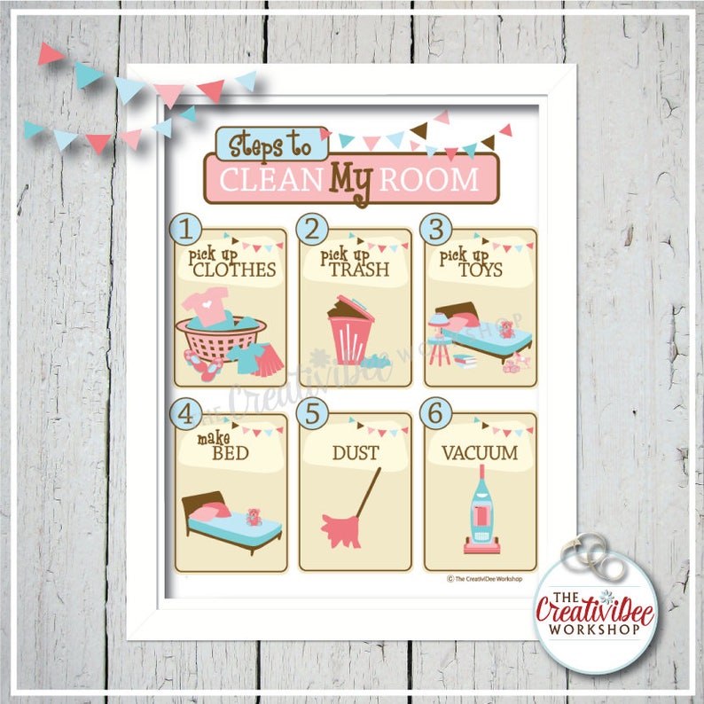 Clean My Room Chart for Children, Pink, Printable - Etsy