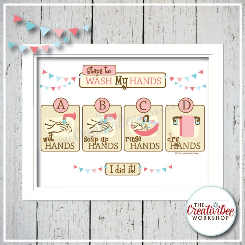Wash My Hands Chart Pink Children's Chart Classroom - Etsy