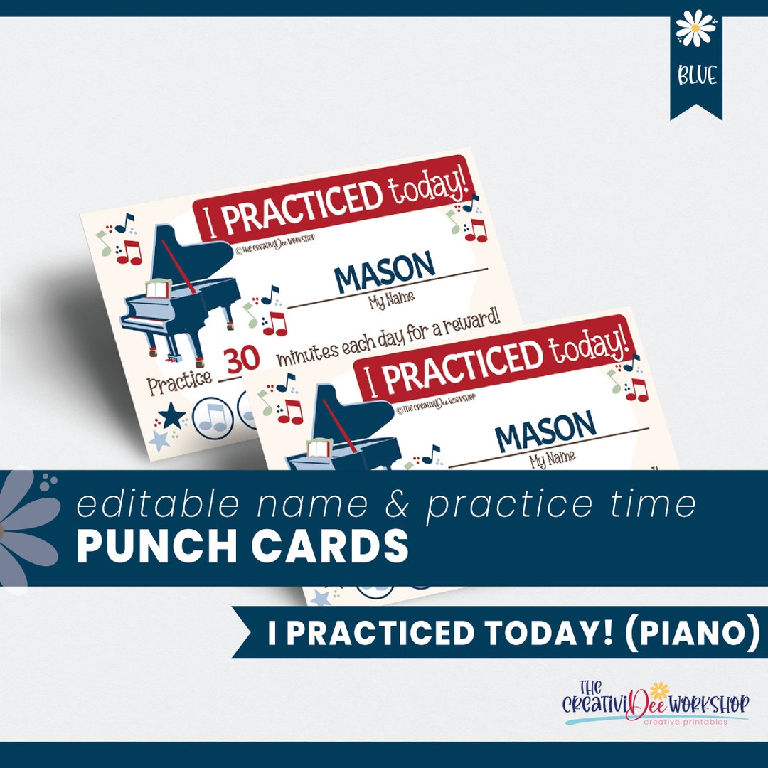 Printable Practice Piano Punch Card, Editable Name and Time, Music ...