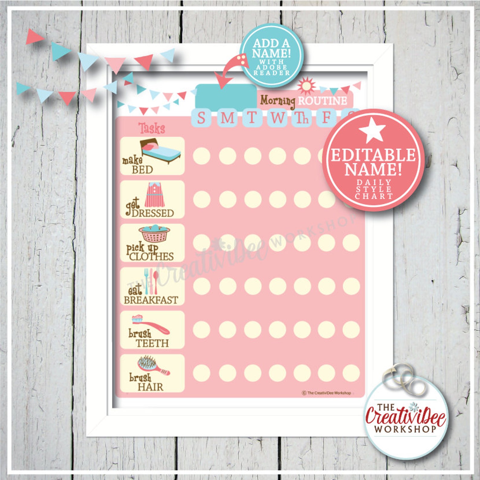 Printable Morning Routine Chart EDITABLE NAME Pink Girl - Etsy