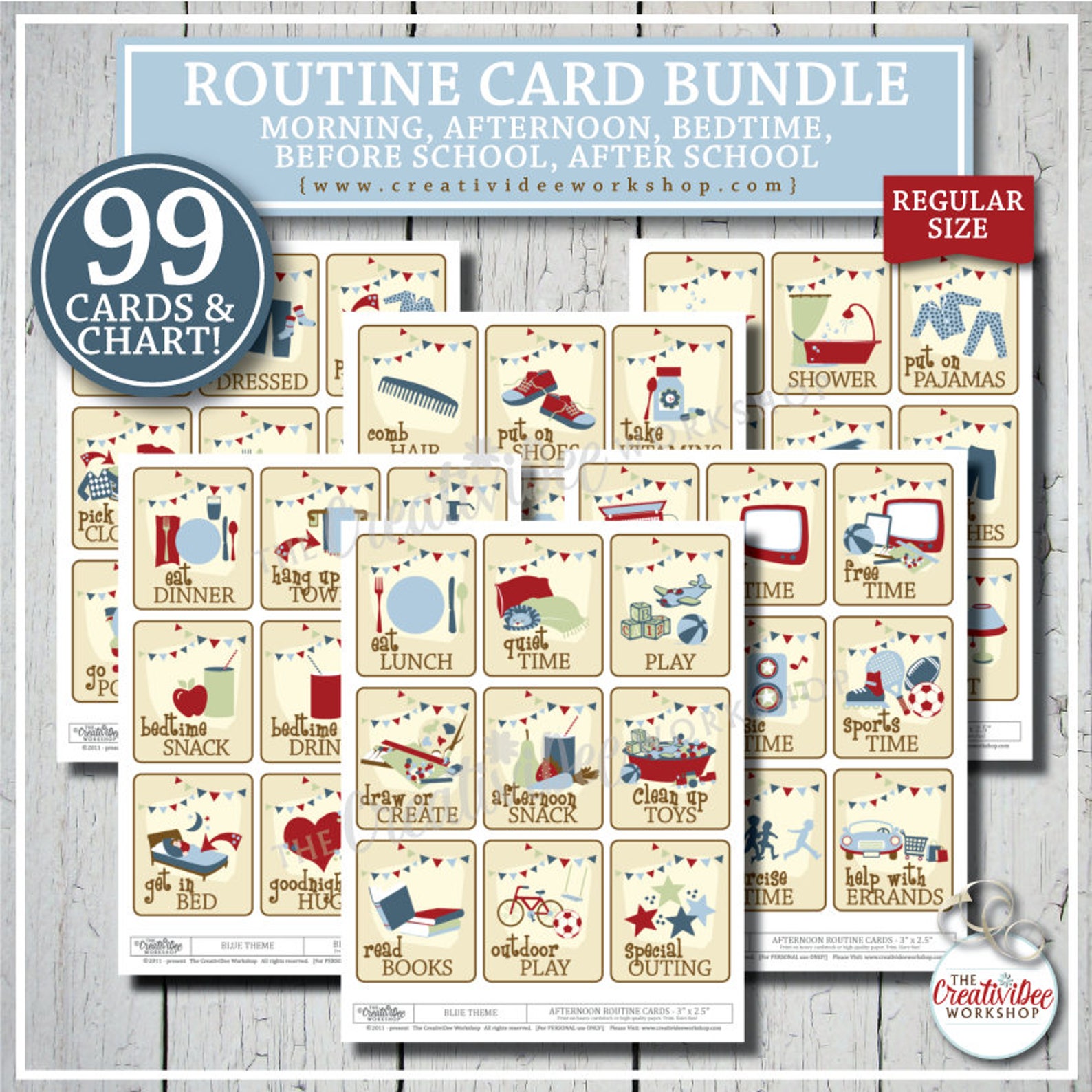 Printable ROUTINE CARD BUNDLE for Children, 99 Blue Cards, Regular Size ...