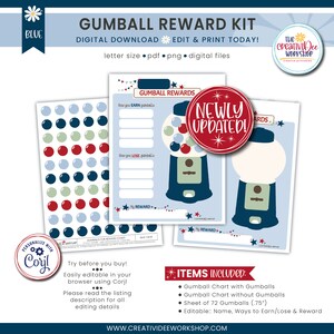 Gumball Reward Chart for Children, Blue Editable Goal Tracker for Kids ...