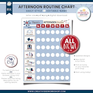 Printable Afternoon Routine Chart for Children With Editable Name - Kid ...