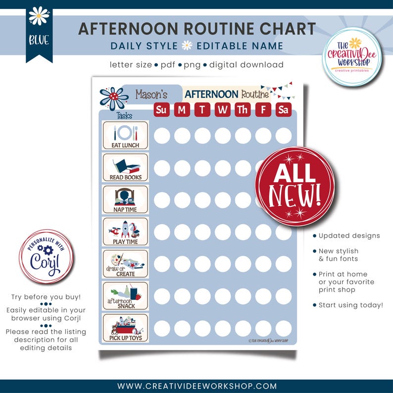 Printable Afternoon Routine Chart for Children With Editable Name - Kid ...