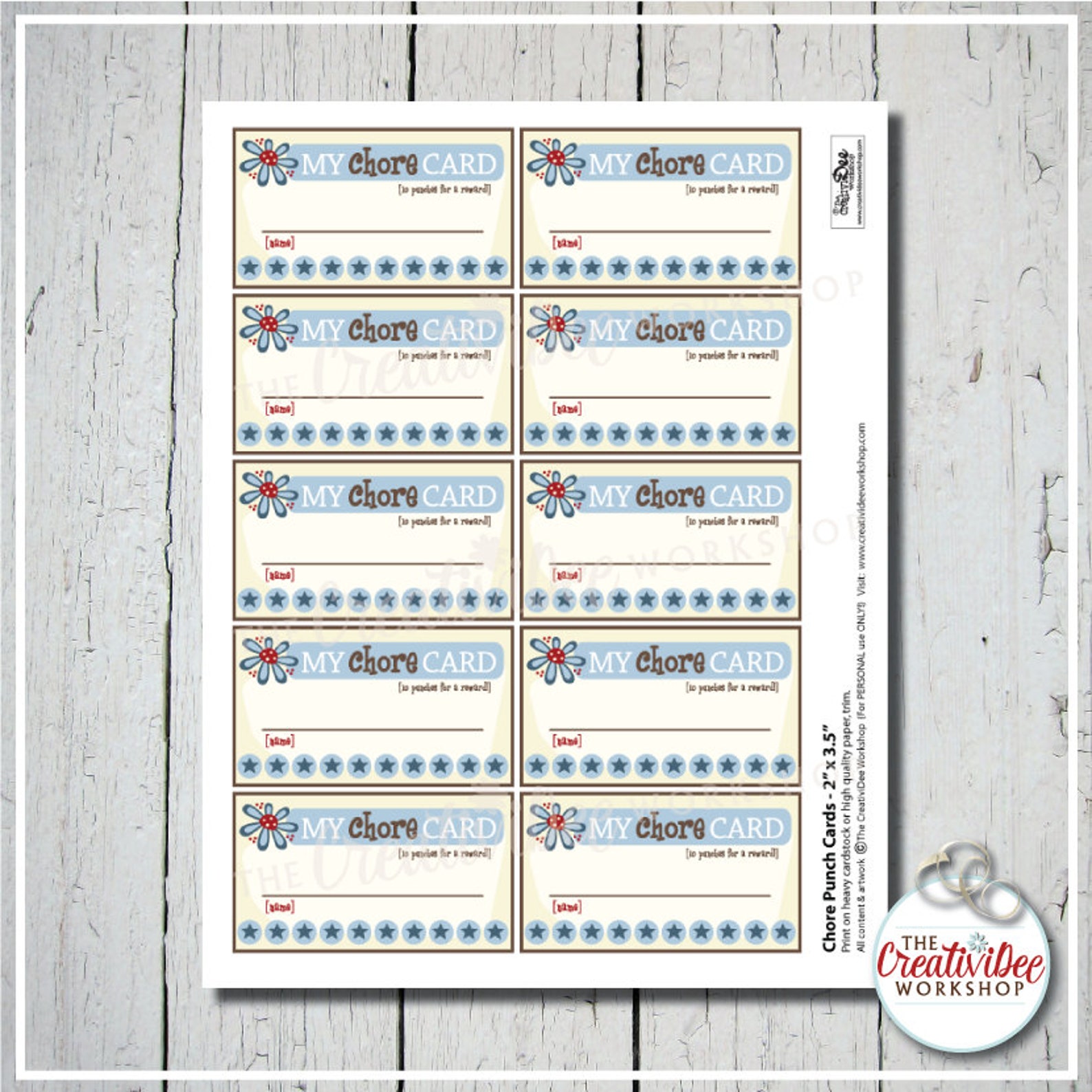 Chore Punch Cards Punch Cards for Chores Editable Name - Etsy